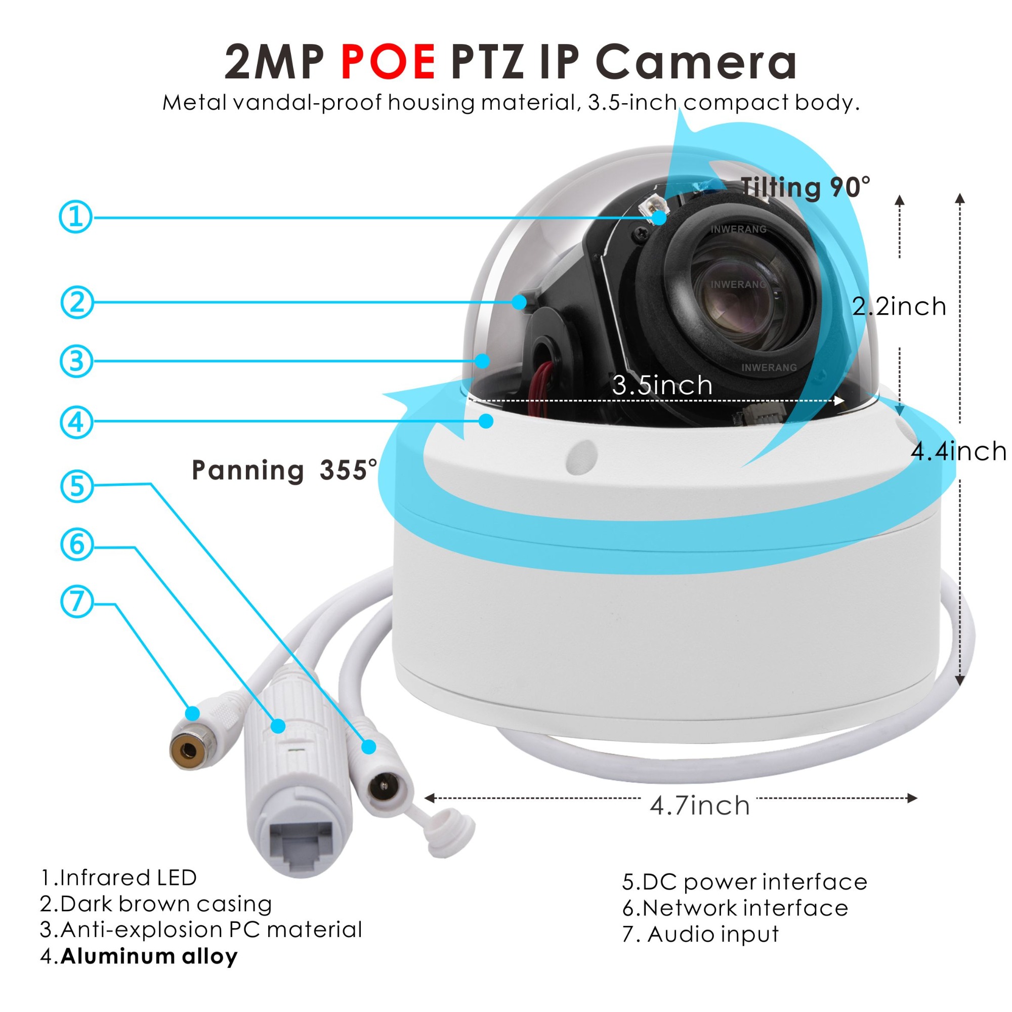 Hikvision Compatible HD 1080P POE IP PTZ 5X MF Camera Audio in